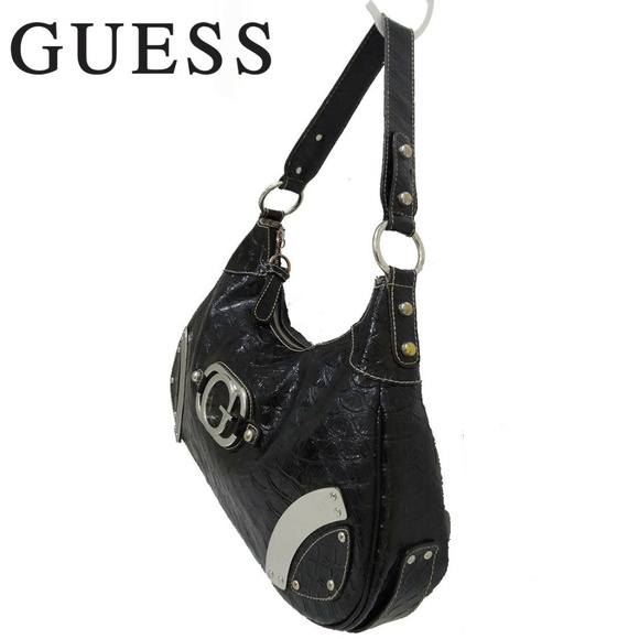 Guess | Bags | Guess Black Tote Bag Big Purse Glossy Shiny Scales ...